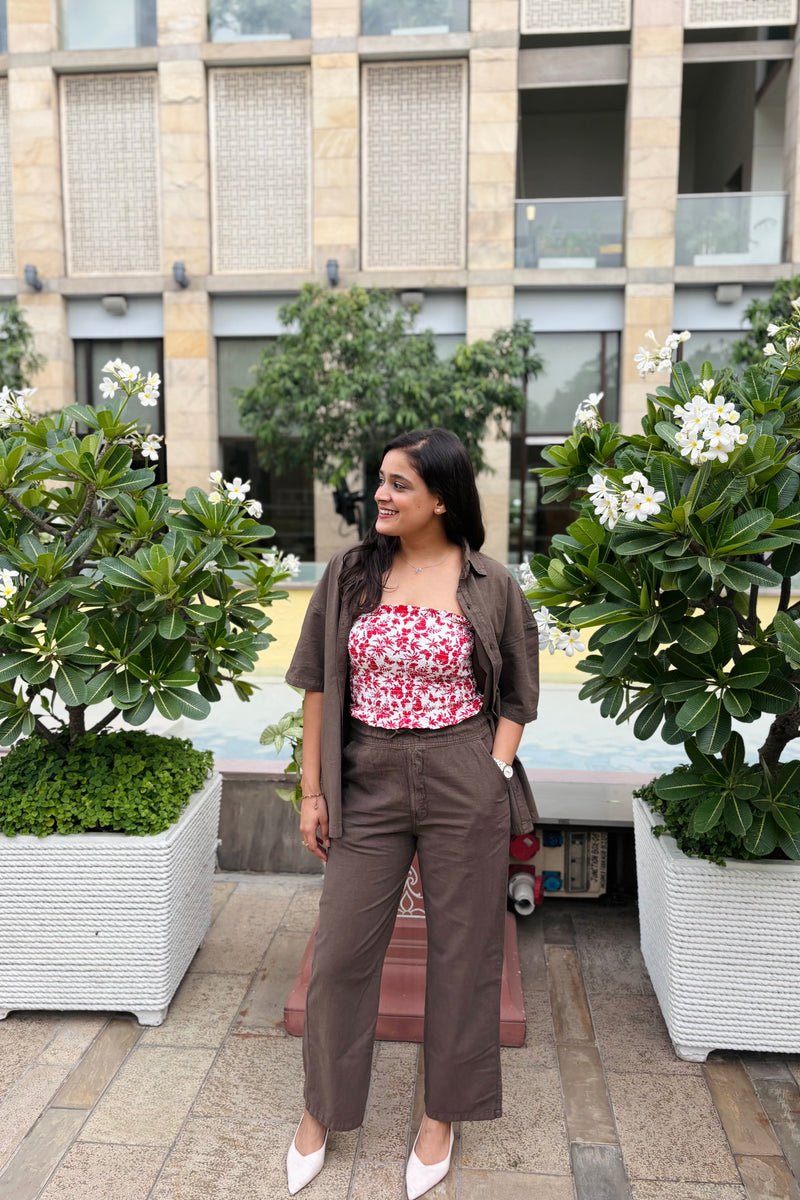 Brown Linen Co-ord with Miami bramisole (3-piece) – KrynandMoey